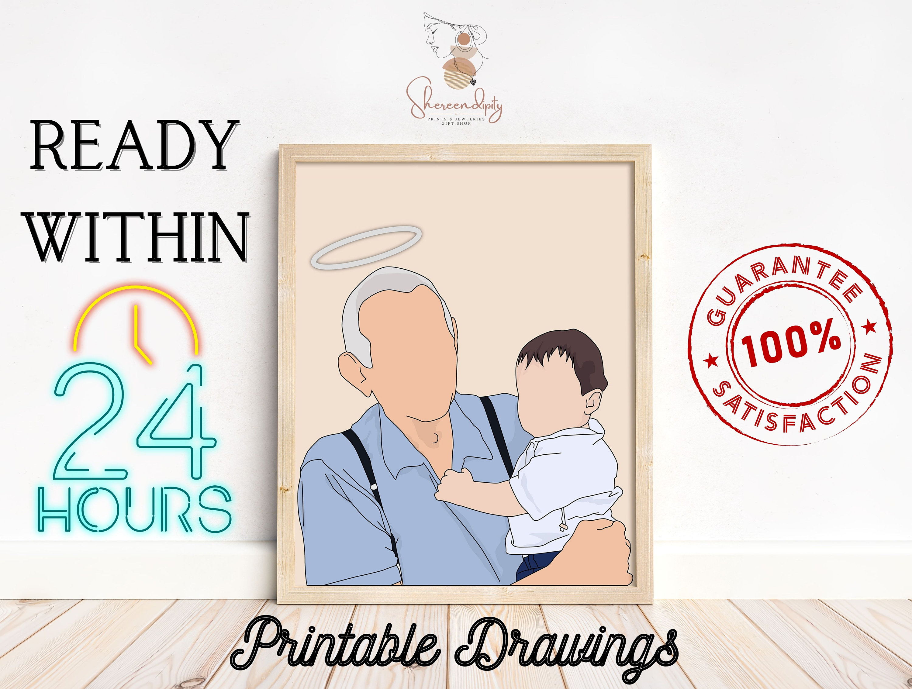 Grandpa Memorial Gift Printable Art, Custom Grandfather Portrait for ...