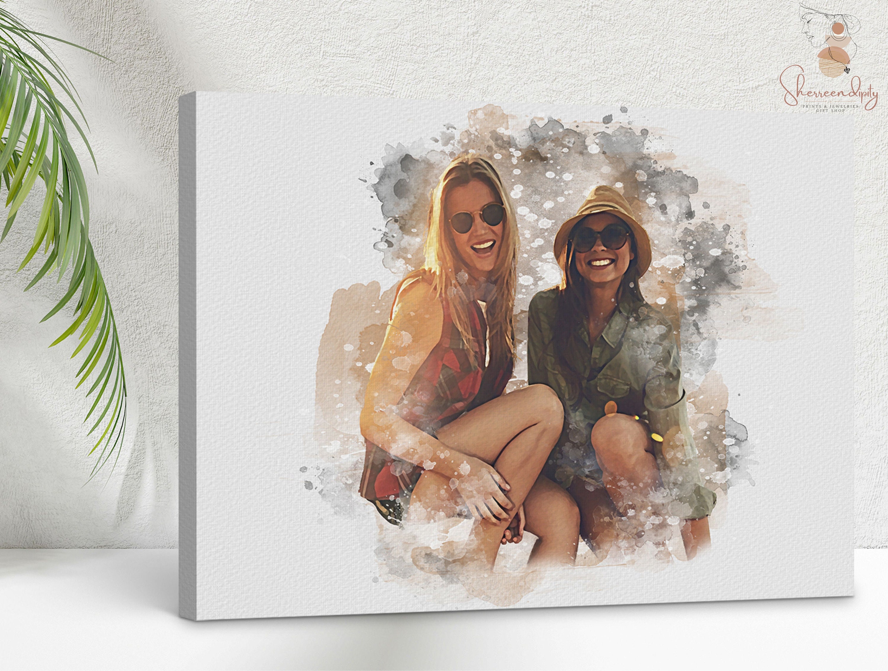 Best Friend Watercolor Portrait Canvas, Custom Portrait Watercolor ...