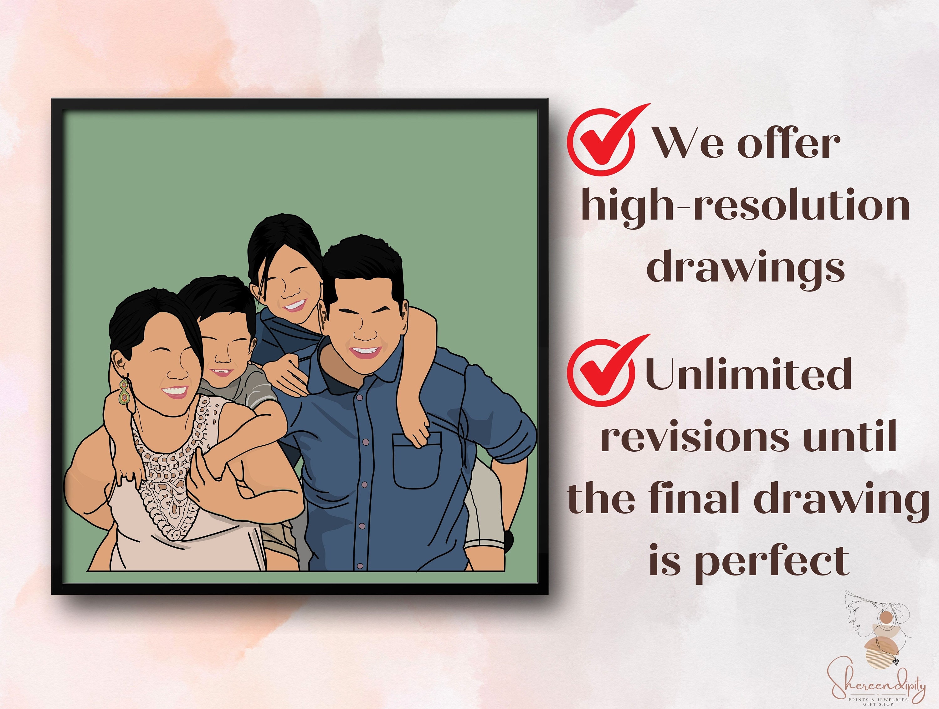 Faceless Family Portrait, Family Faceless Portrait for Partners Wedding ...