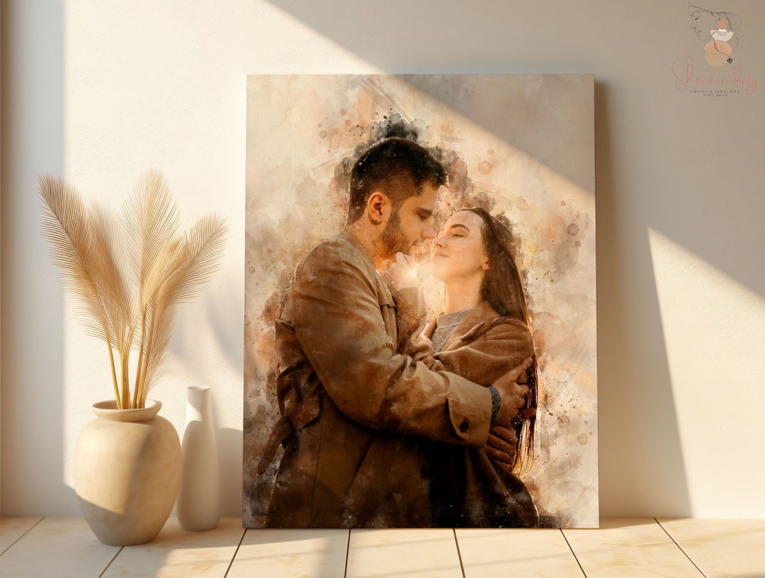 Watercolor Couple Portrait Canvas: Anniversary Art Print - Etsy