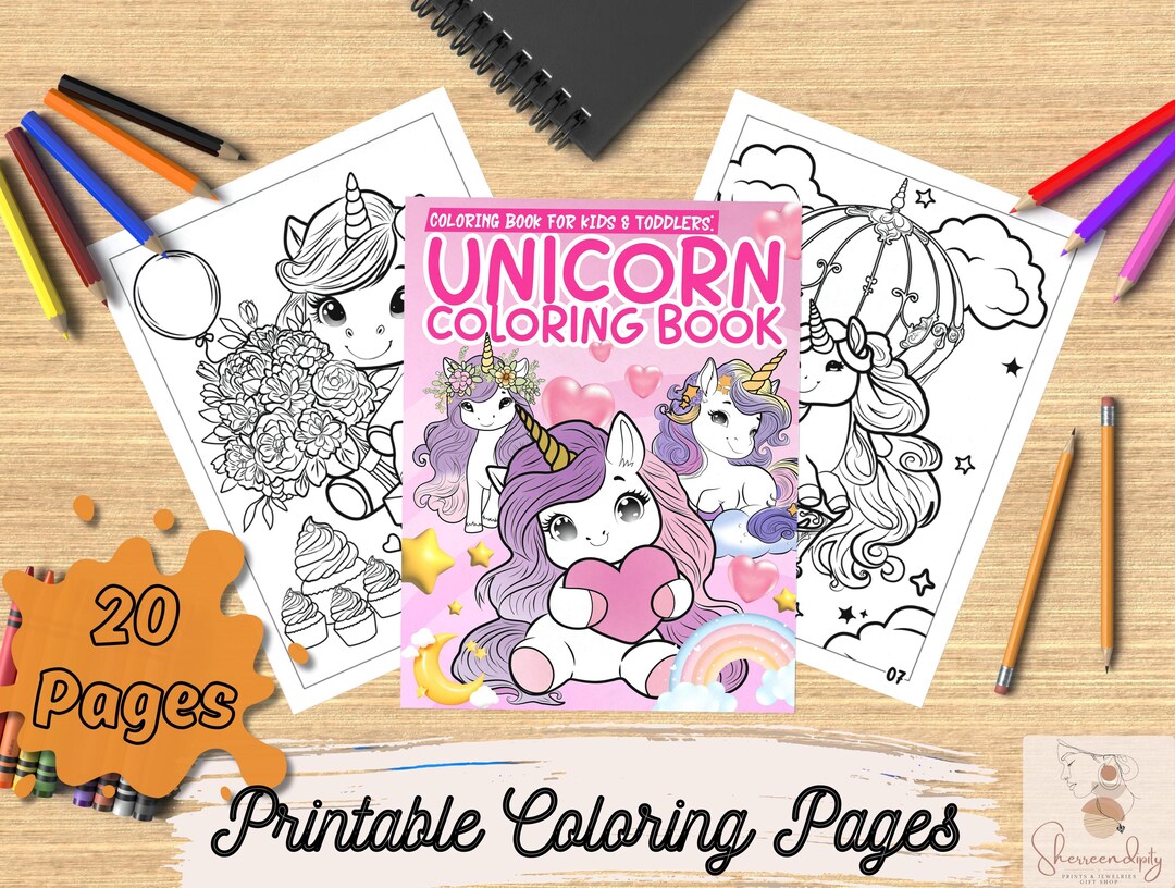 Beautiful Unicorn Digital Coloring Book, Unicorn Drawing Coloring Pages ...