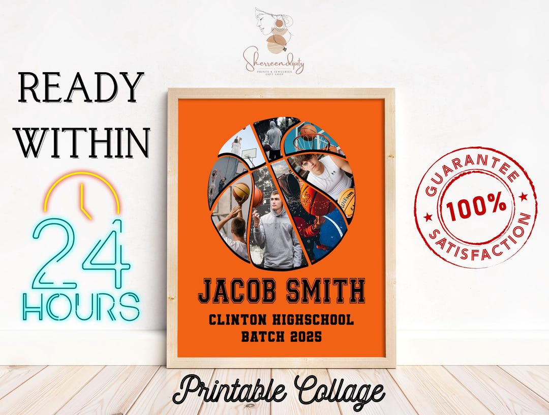 Basketball Photo Collage Portrait Art, Basketball Art Printable for ...