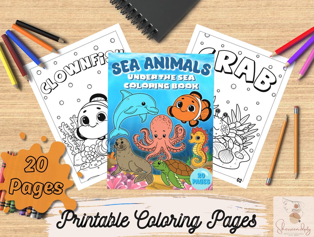 Sea Animals Digital Coloring Book, Sea Creatures Coloring Pages for ...