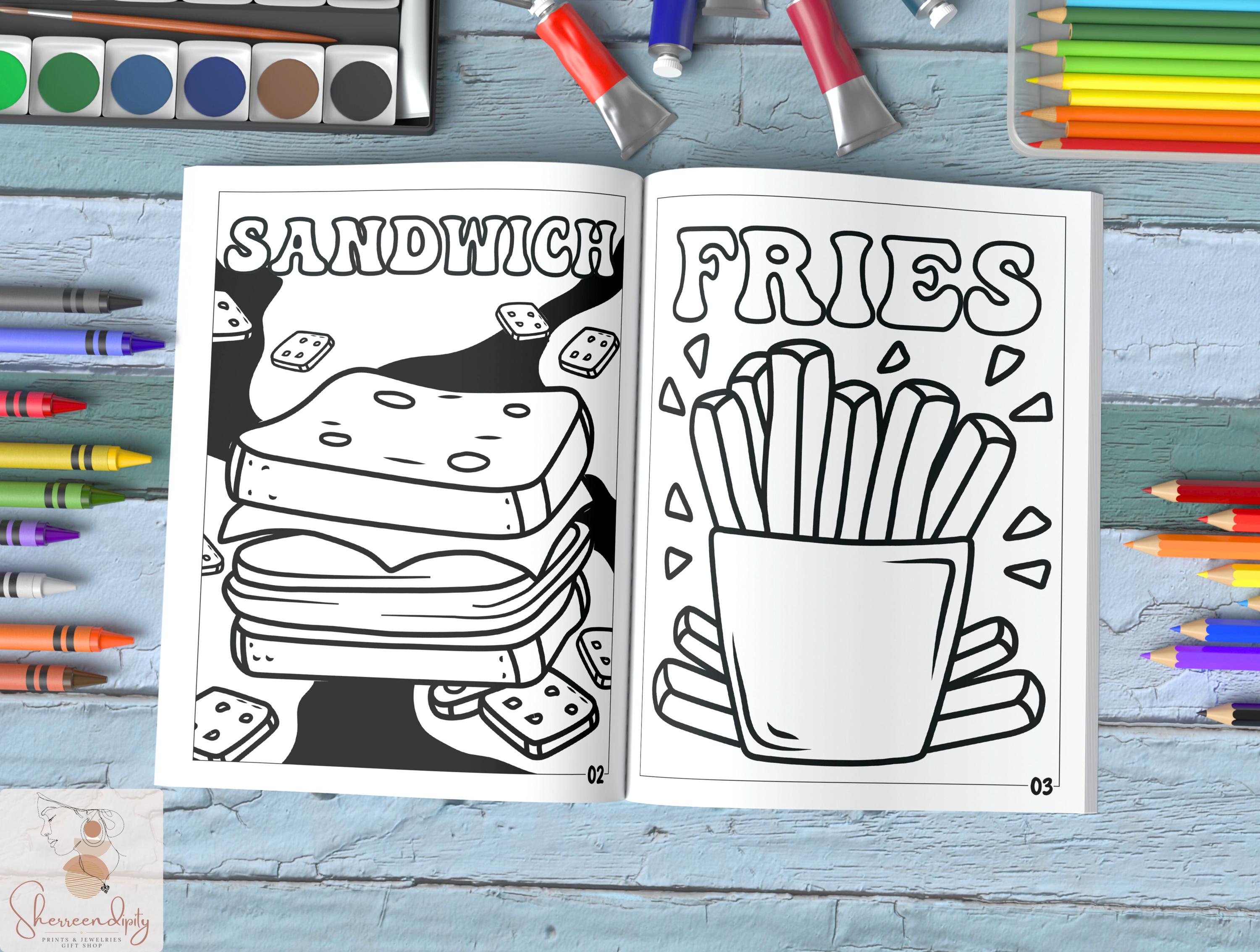 Food & Drink Coloring Book, Food and Drink Printed Coloring Book for ...