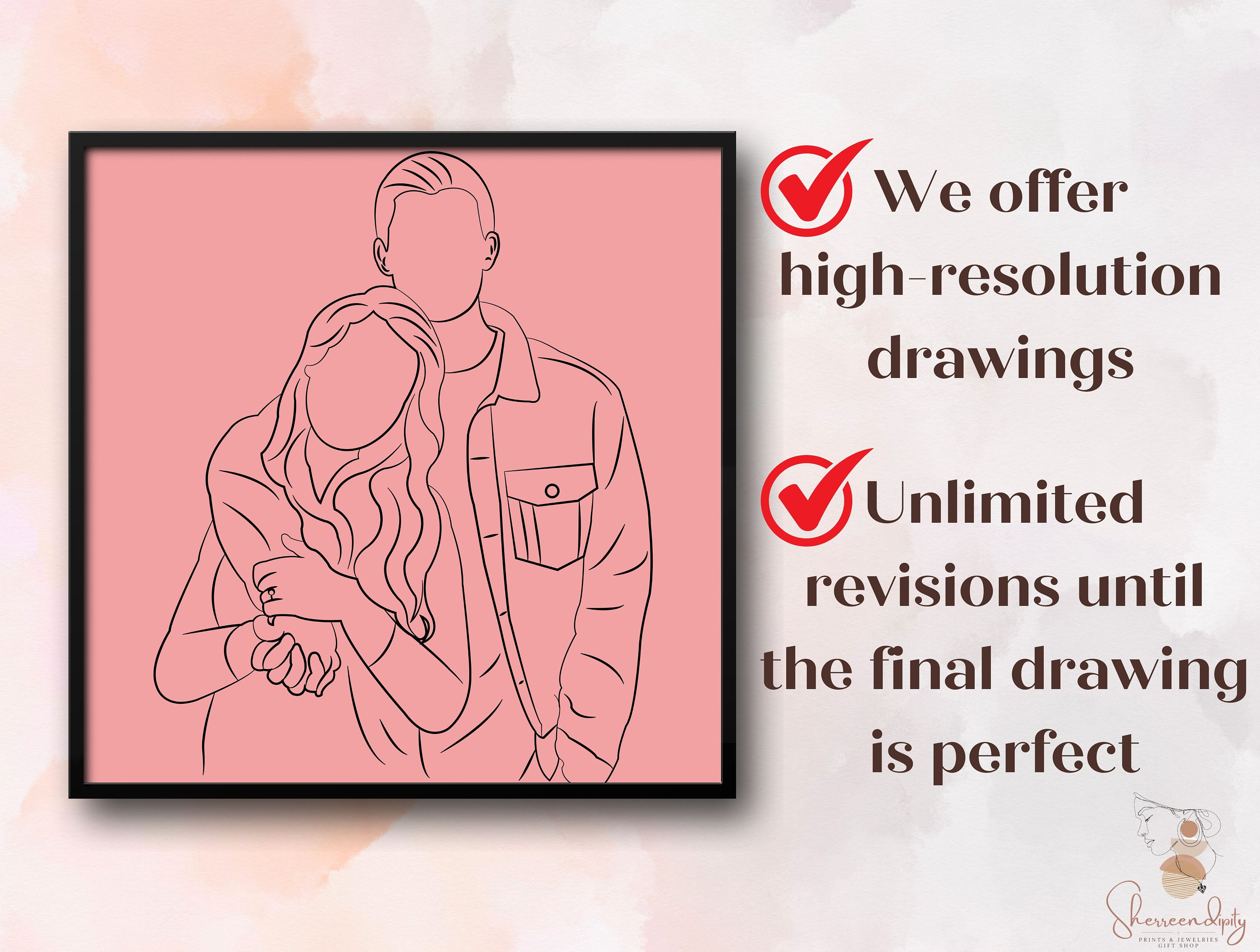 Couple Line Art Portrait, Custom Line Art Drawing Portrait Printable ...