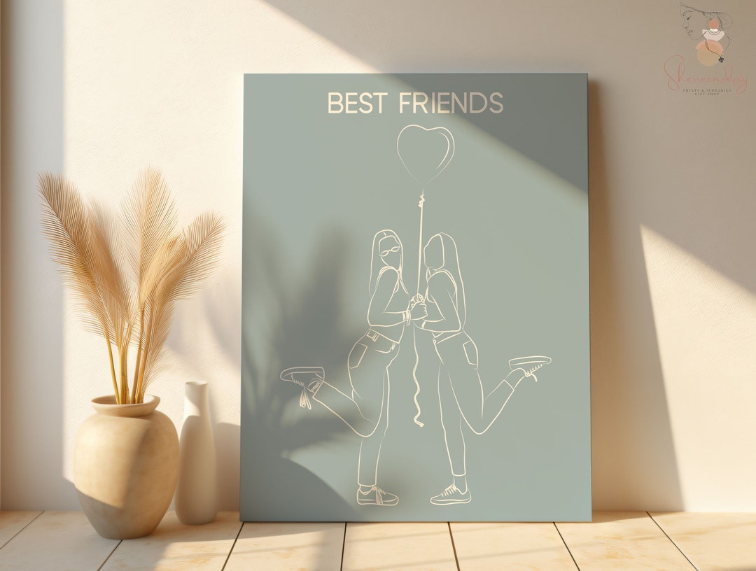 BFF Gifts Canvas, Best Friend Line Art Portrait Poster for Best Friend ...
