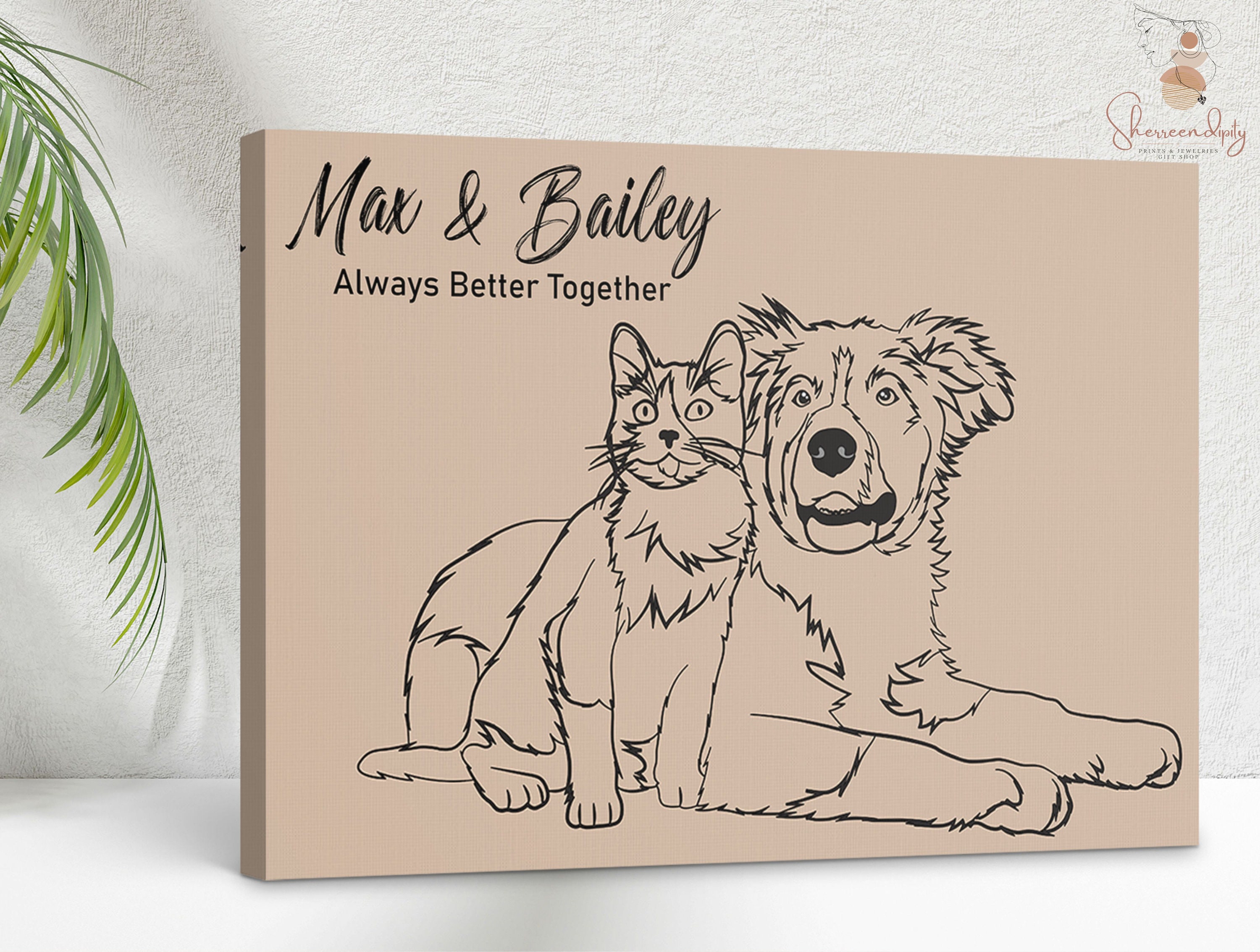 Custom Pets Portrait, Pet Line Art Drawing Portrait for Fur Parent ...