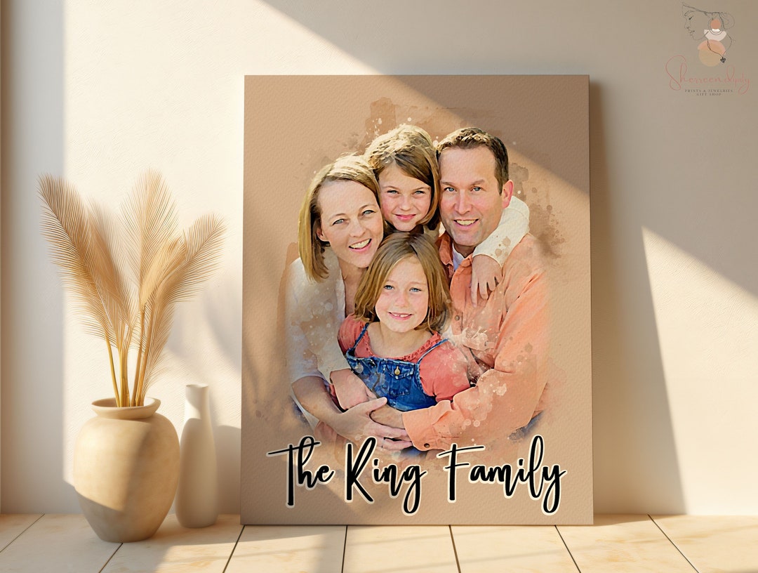 Family Watercolor Portrait Canvas, Custom Portrait Watercolor Poster ...