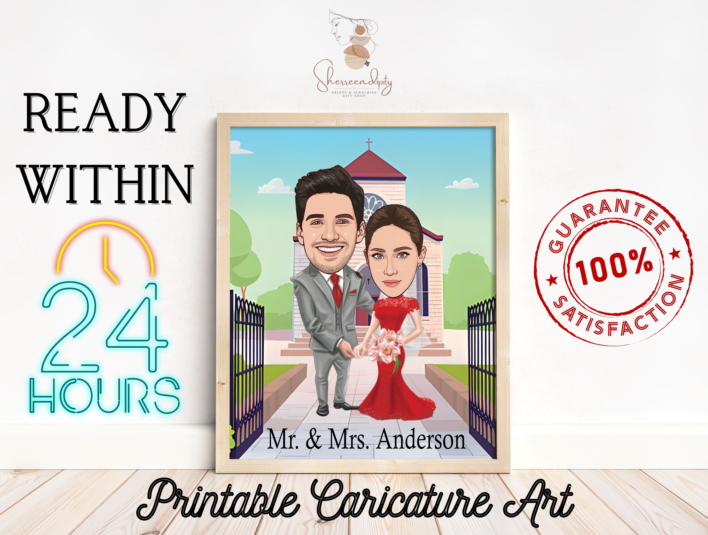 Personalized Wedding Cartoon Art, Wedding Portrait Caricature Printable ...