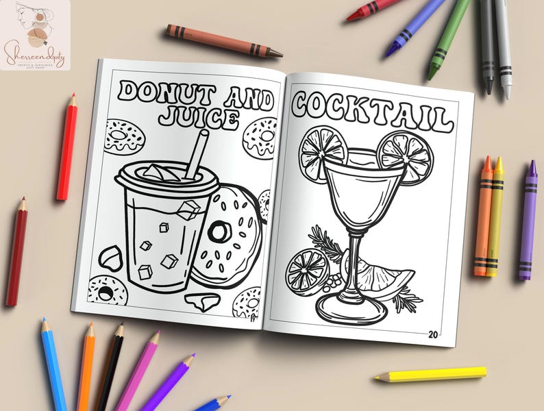 Food & Drink Coloring Book, Food and Drink Printed Coloring Book for ...