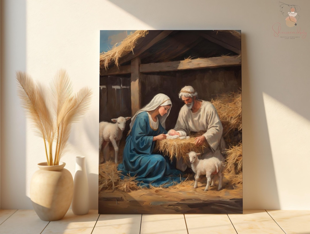 Nativity Scene Canvas, Christmas Art Poster for Christian Friends ...