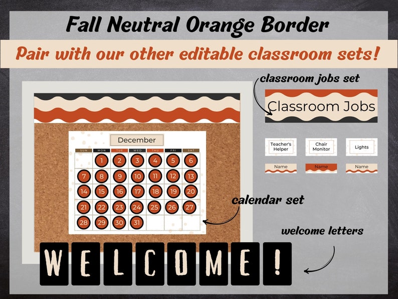 Editable Classroom Bulletin Board Border Fall Orange Neutral Set ...