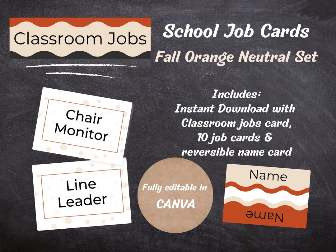 Editable Classroom Job Cards Fall Orange Neutral Set, Classroom Role ...