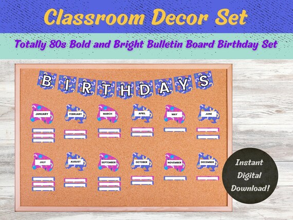 Totally 80s Bold and Bright Classroom Bulletin Board Birthday - Etsy