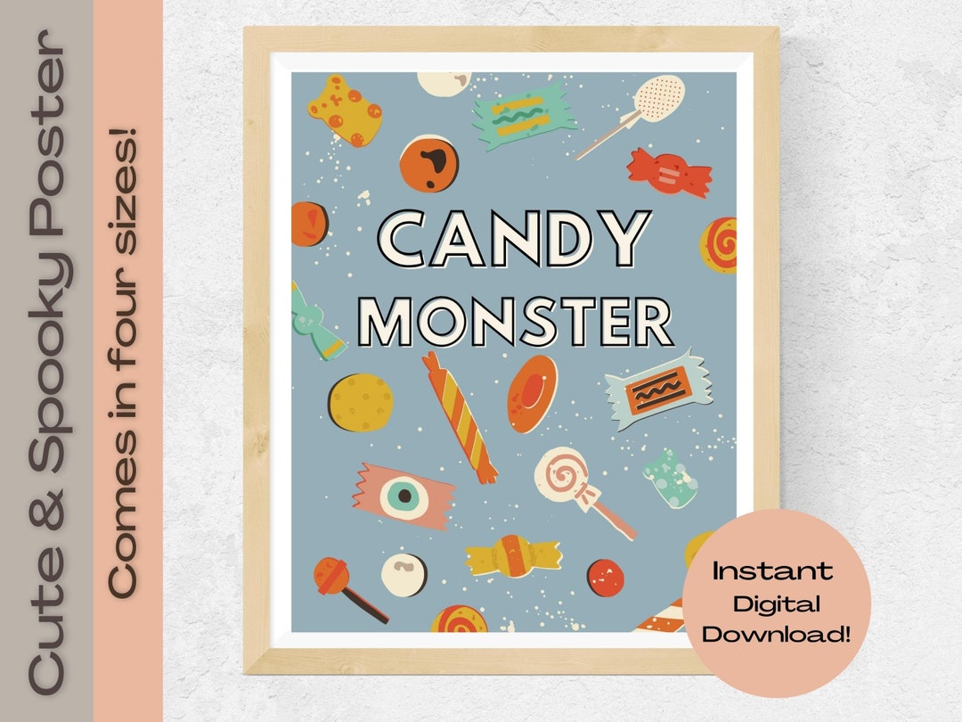Cute and Spooky Digital Art "candy Monster" Poster, Vintage Halloween ...