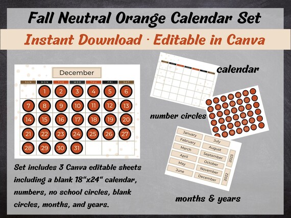 Editable Classroom Calendar Fall Orange Neutral Set Blank - Etsy