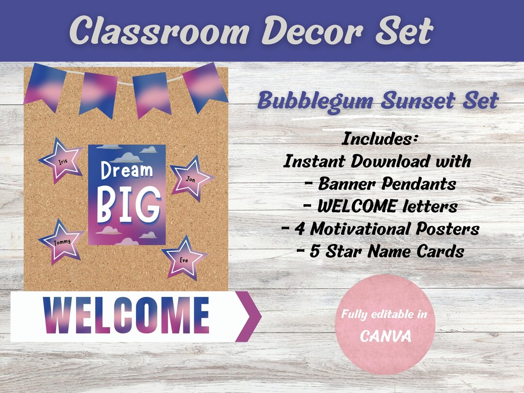 Editable Classroom Decor Bubblegum Sunset, Cool Tones Theme, Bulletin ...