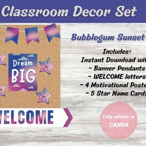 Editable Classroom Decor Bubblegum Sunset, Cool Tones Theme, Bulletin ...