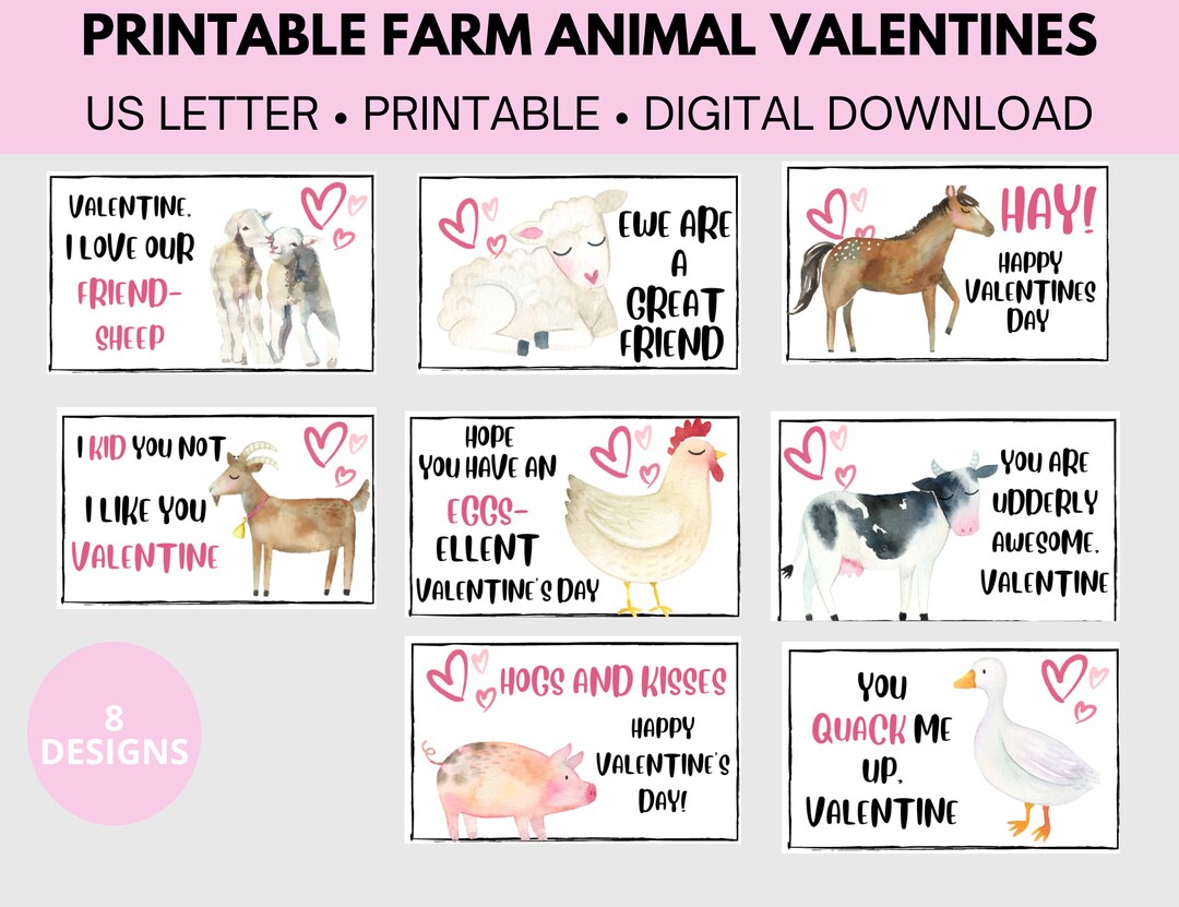 Funny Valentine, Printable Valentine, Farm Animal Valentine Cards ...