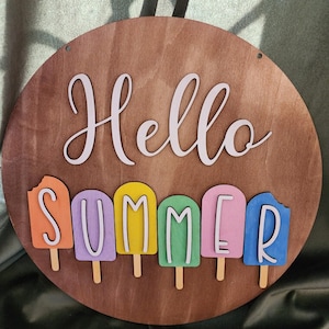 Hello Summer Round Wooden Door Sign, Seasonal Door Sign, Summer Door ...