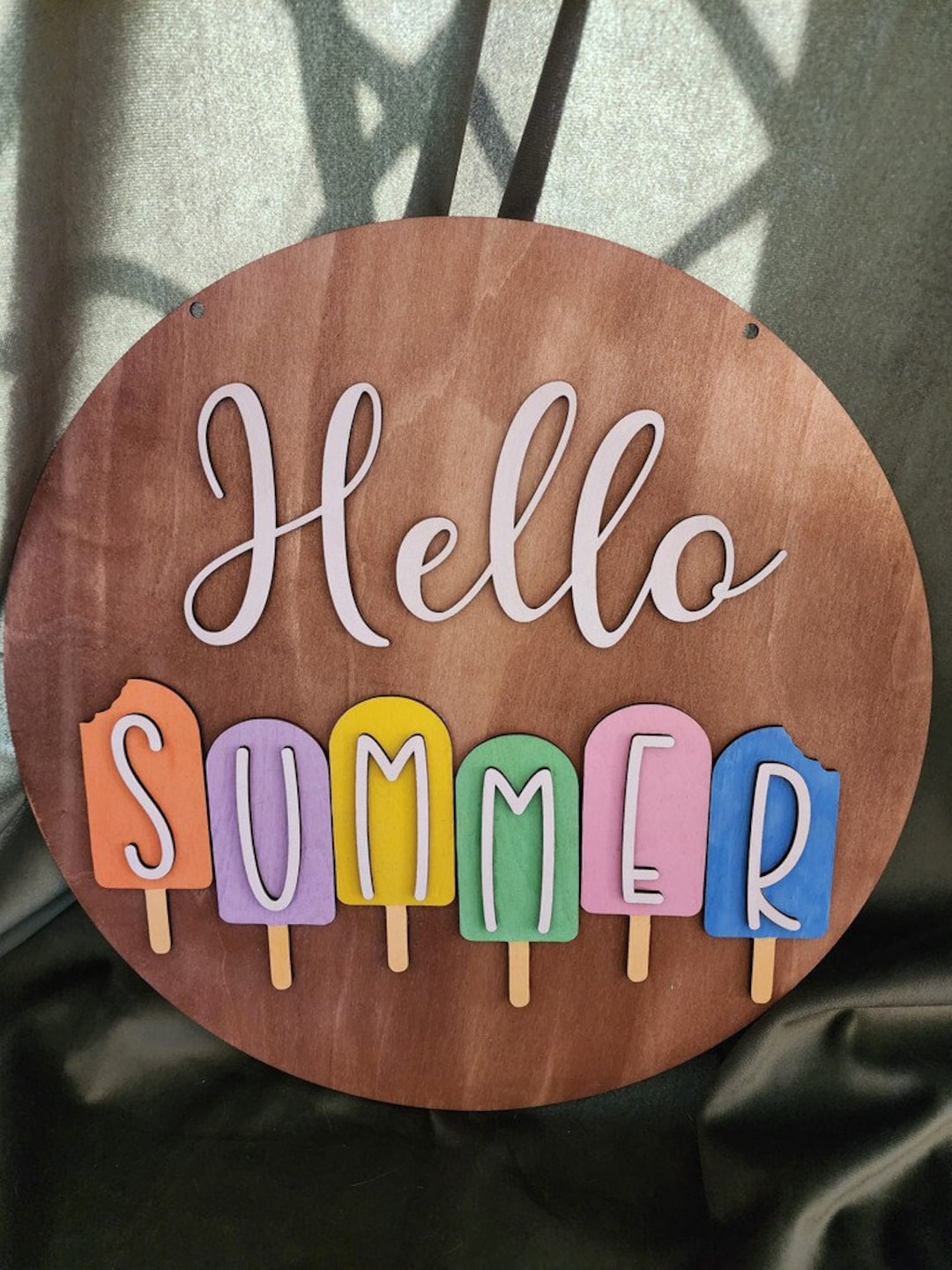 Hello Summer Round Wooden Door Sign, Seasonal Door Sign, Summer Door ...