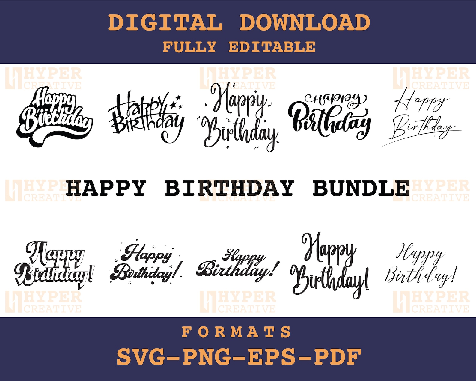 Happy Birthday SVG Bundle, Hand Lettered, Birthday Svg, Birthday Party ...