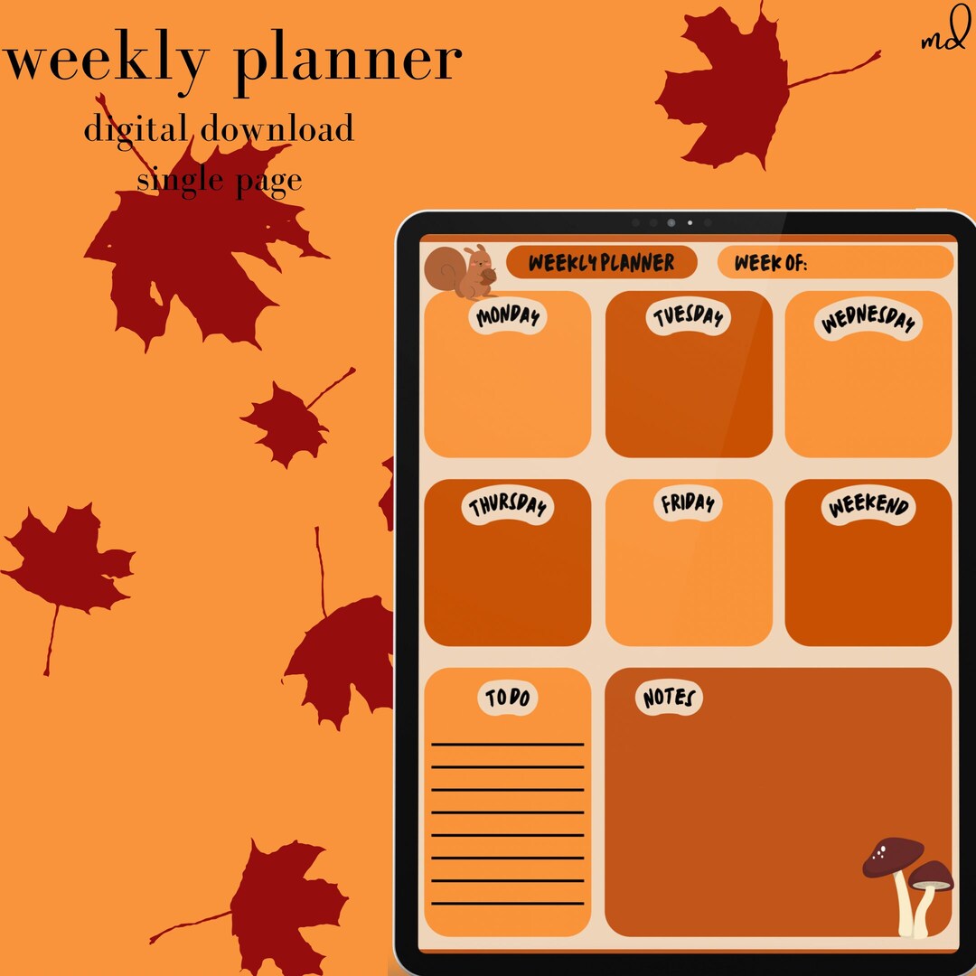 Fall Weekly Planner Page by Melichrous Designs, Digital Download for ...