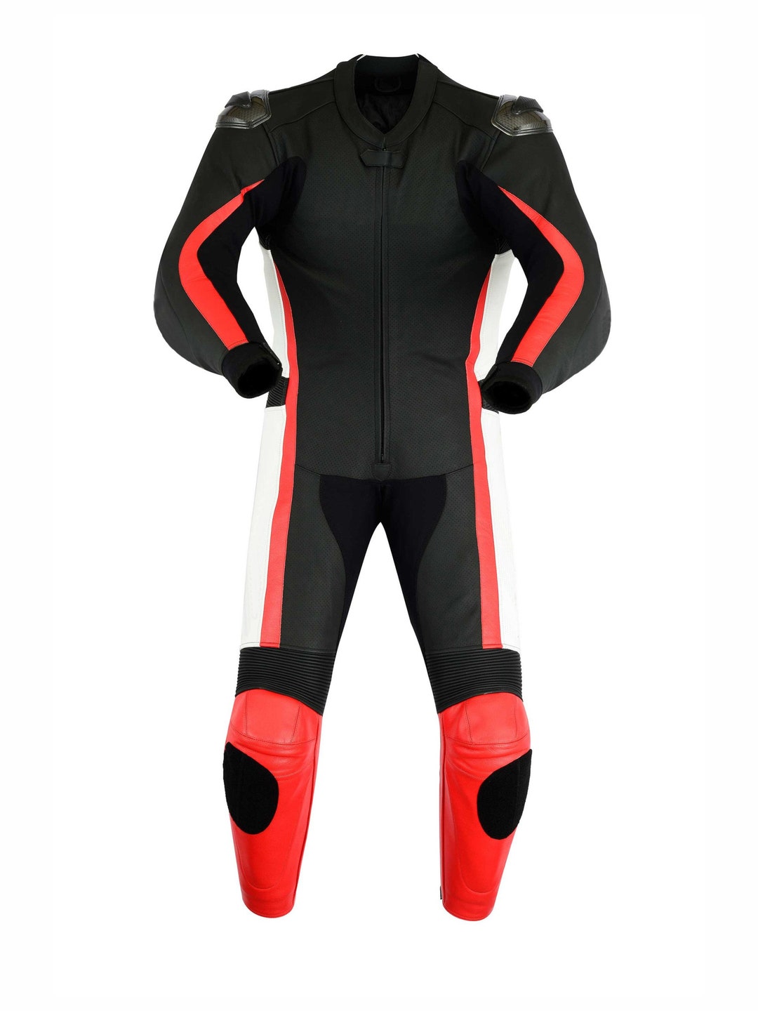 Men’s Leather Motorcycle Racing Suit | CE Armored Cowhide Jacket & Pant ...