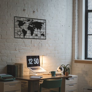 World Map Sign, Metal Map Wall Art, Office Wall Decor, Compass Sign ...