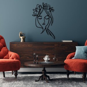 Flower Head Woman Metal Wall Art, Floral Girl Metal Wall Art, Abstract ...