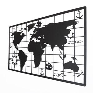 World Map Sign, Metal Map Wall Art, Office Wall Decor, Compass Sign ...