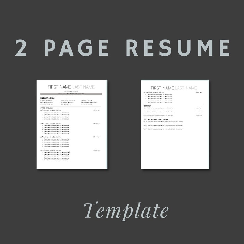 1 Page Resume, 2 Page Resume, Cover Letter, References Template Word ...