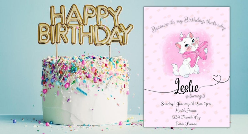 Marie Birthday Invitation, Aristocats Invitation, Birthday Invitation ...