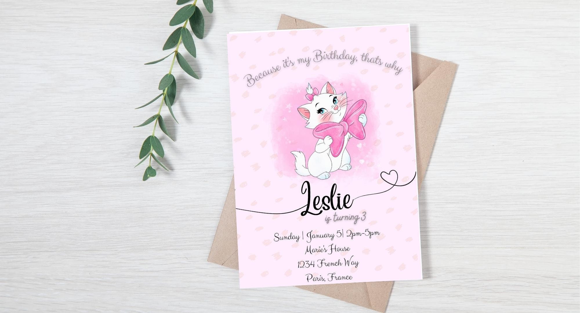 Marie Birthday Invitation, Aristocats Invitation, Birthday Invitation ...