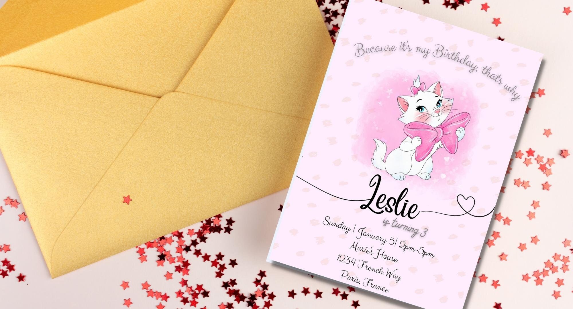 Marie Birthday Invitation, Aristocats Invitation, Birthday Invitation ...