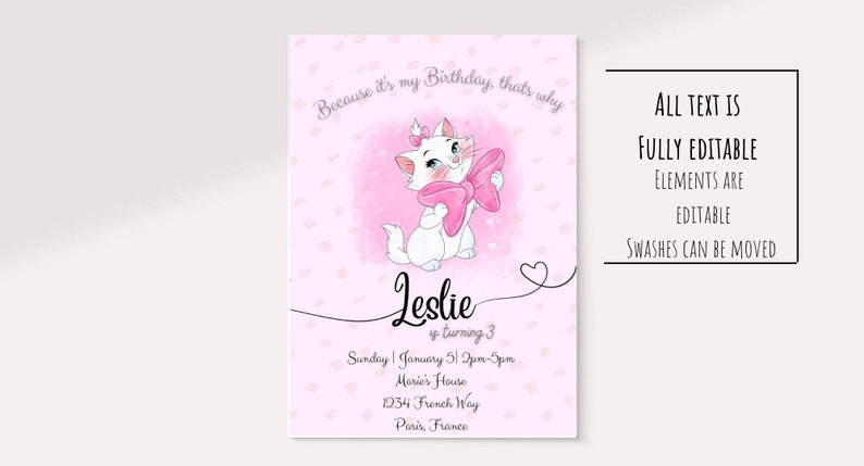 Marie Birthday Invitation Aristocats Invitation Birthday - Etsy