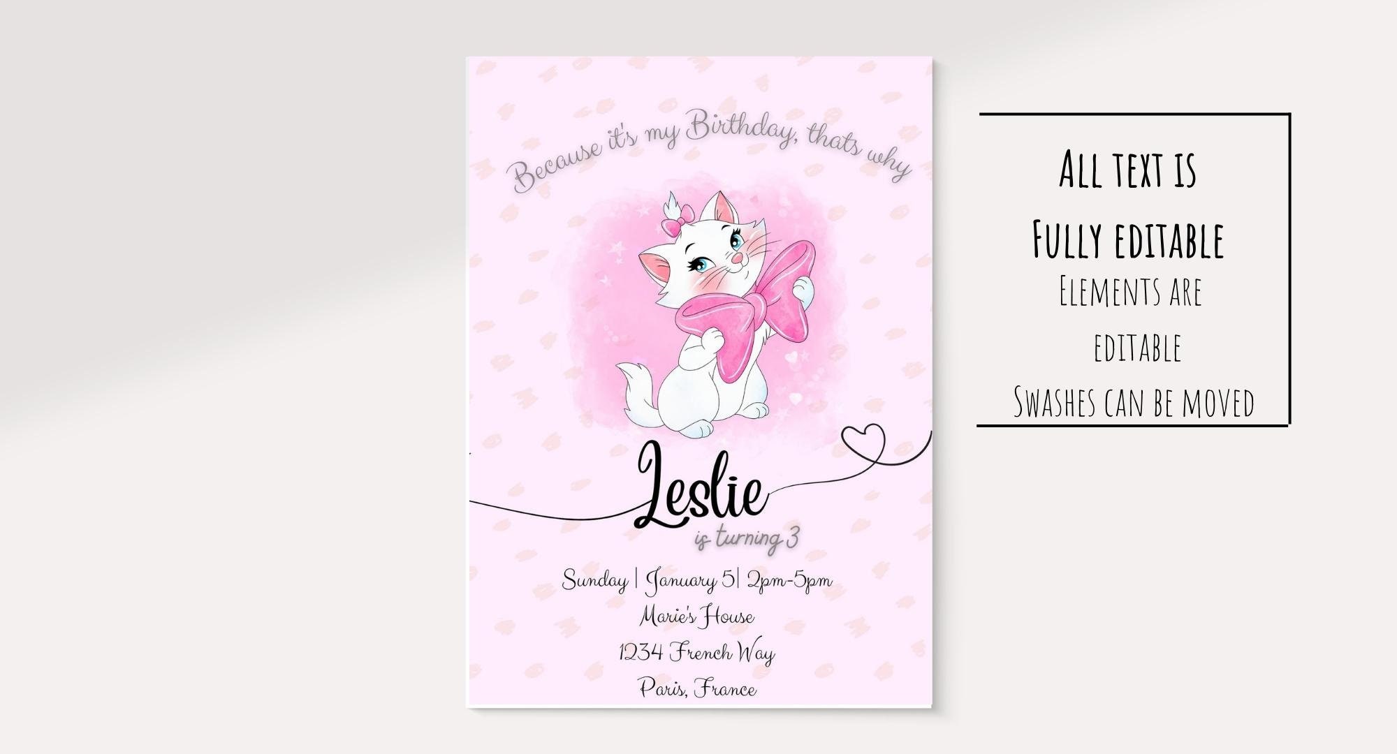 Marie Birthday Invitation, Aristocats Invitation, Birthday Invitation ...
