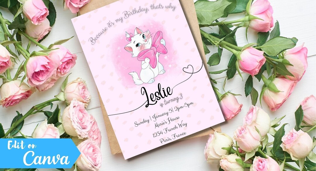 Marie Birthday Invitation, Aristocats Invitation, Birthday Invitation ...