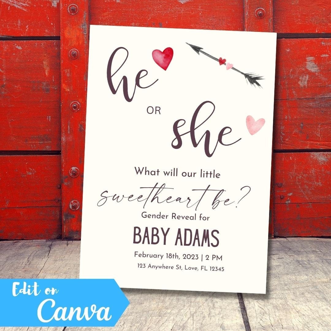 Valentine's Day Gender Reveal Invitation, Gender Reveal Invitation ...