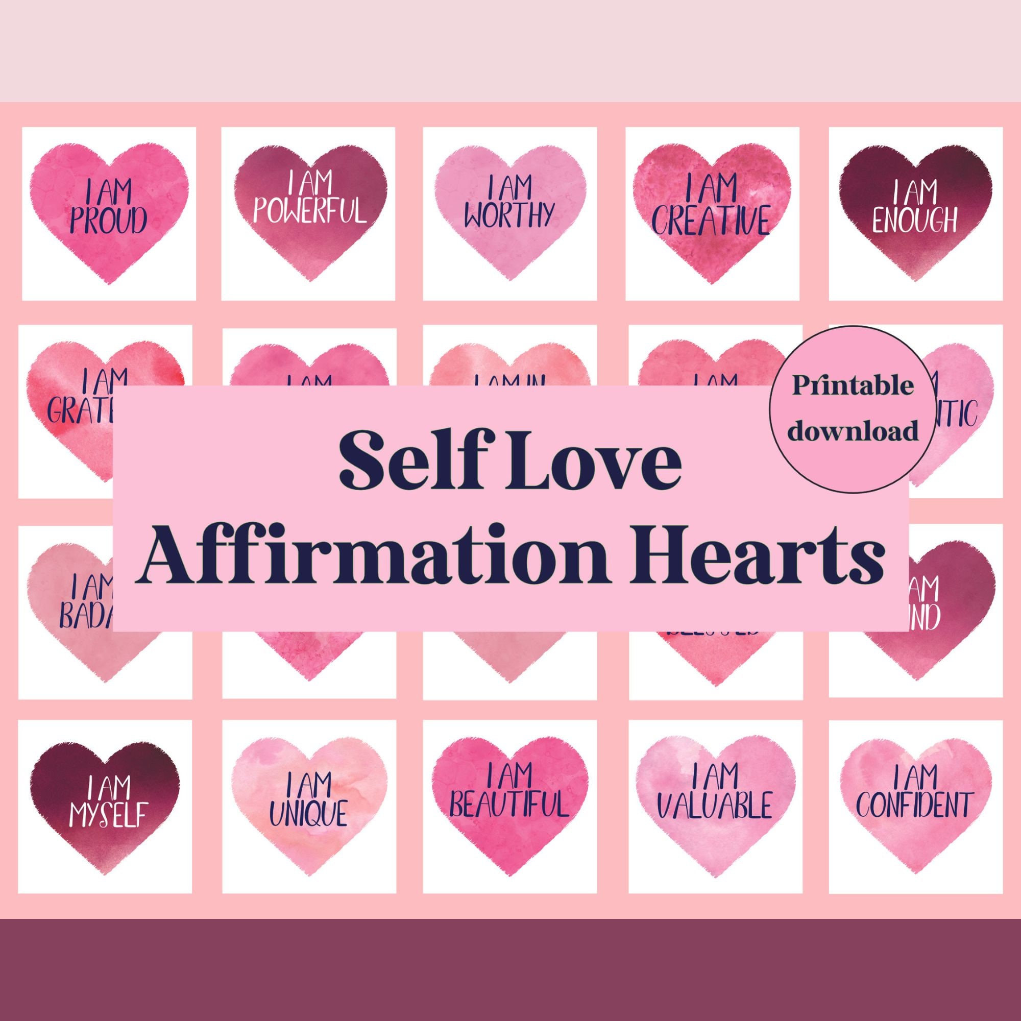 60 Self Love Hearts Affirmation Cards, Printable Positive Affirmation ...