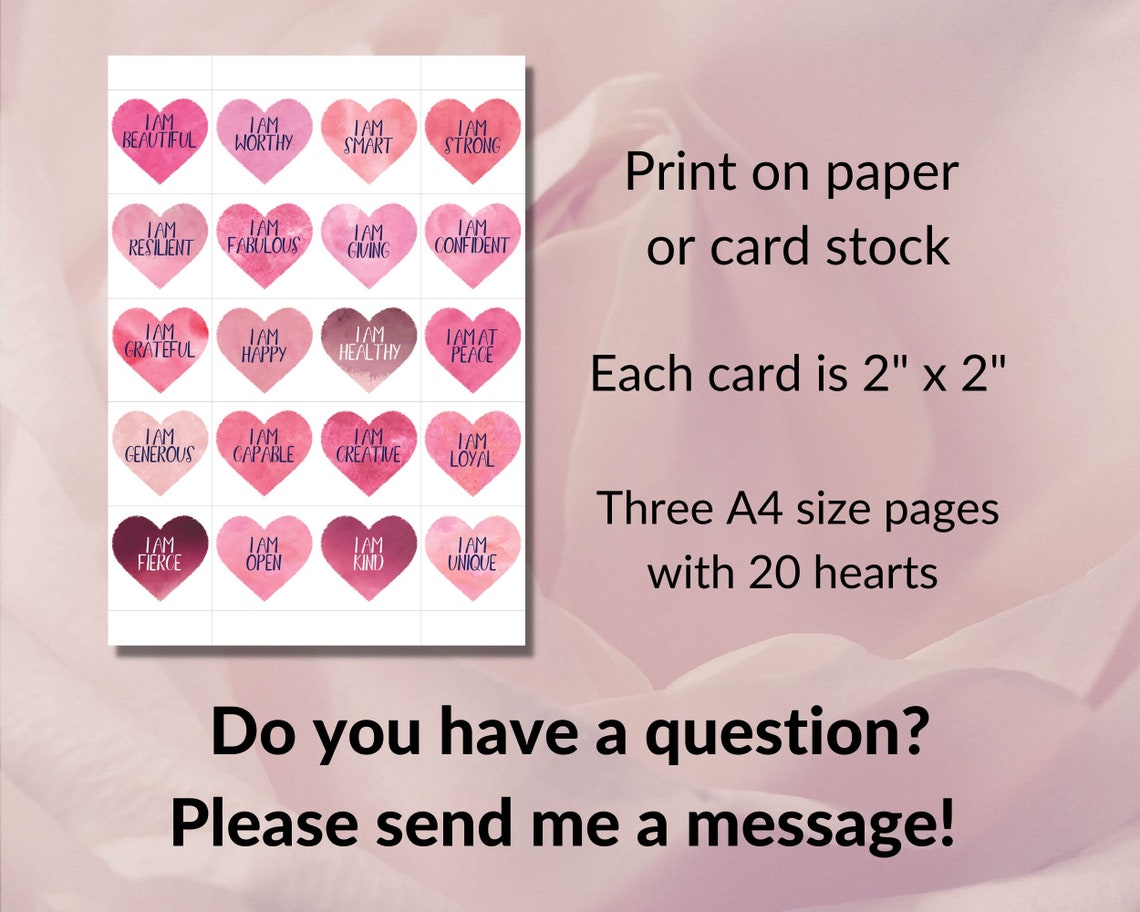 60 Self Love Hearts Affirmation Cards, Printable Positive Affirmation ...