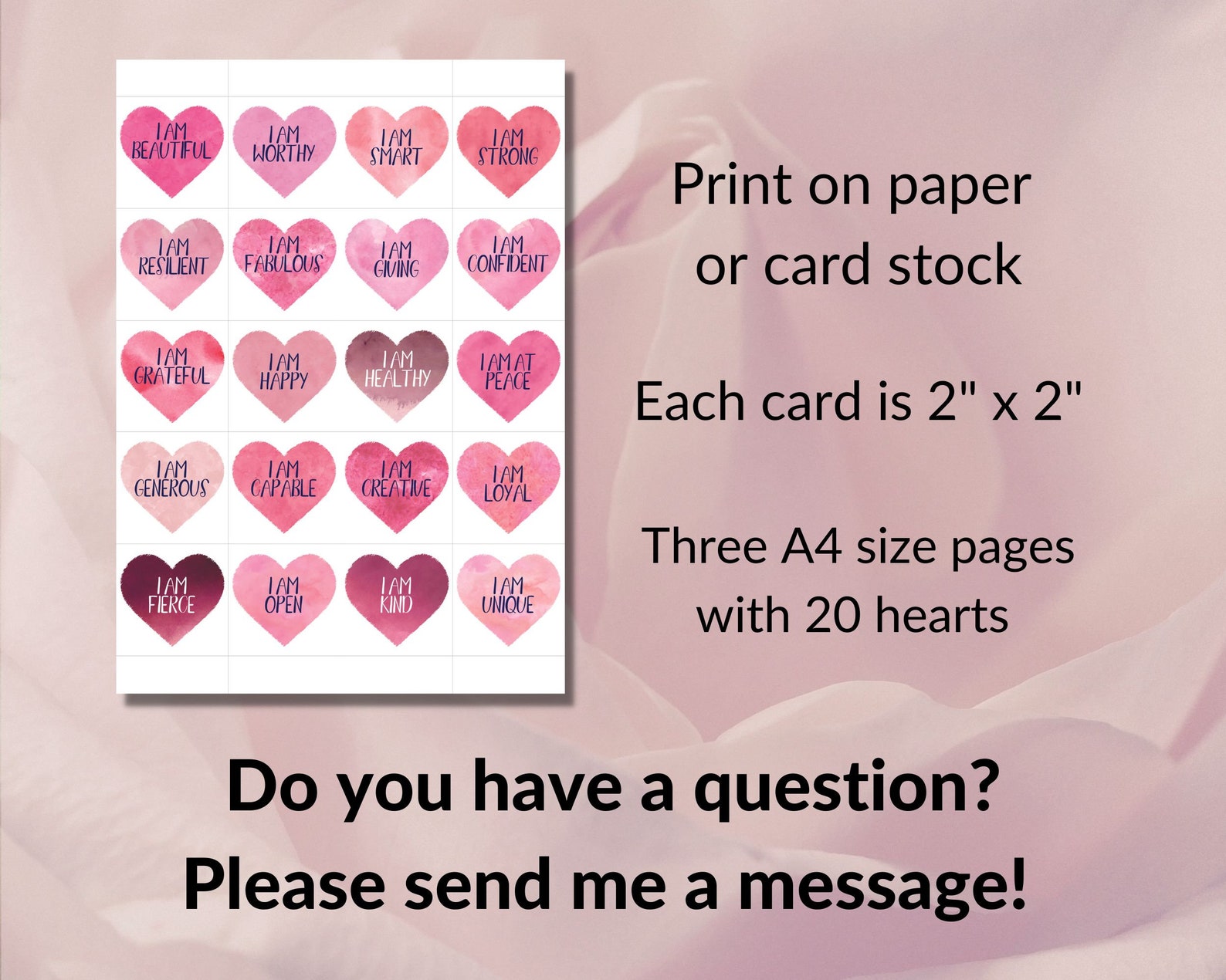 60 Self Love Hearts Affirmation Cards, Printable Positive Affirmation ...