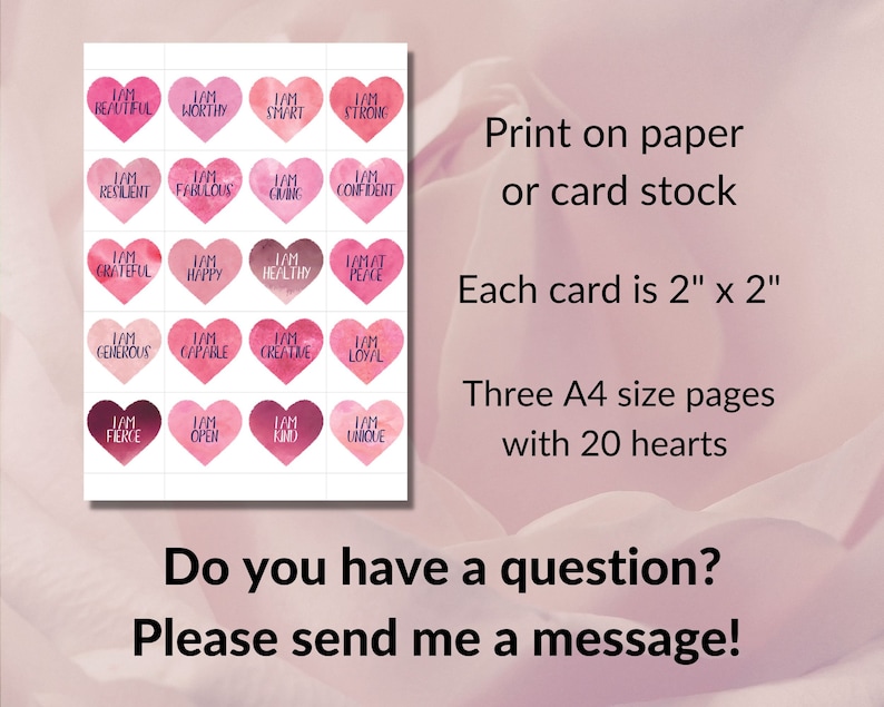 60 Self Love Hearts Affirmation Cards, Printable Positive Affirmation ...