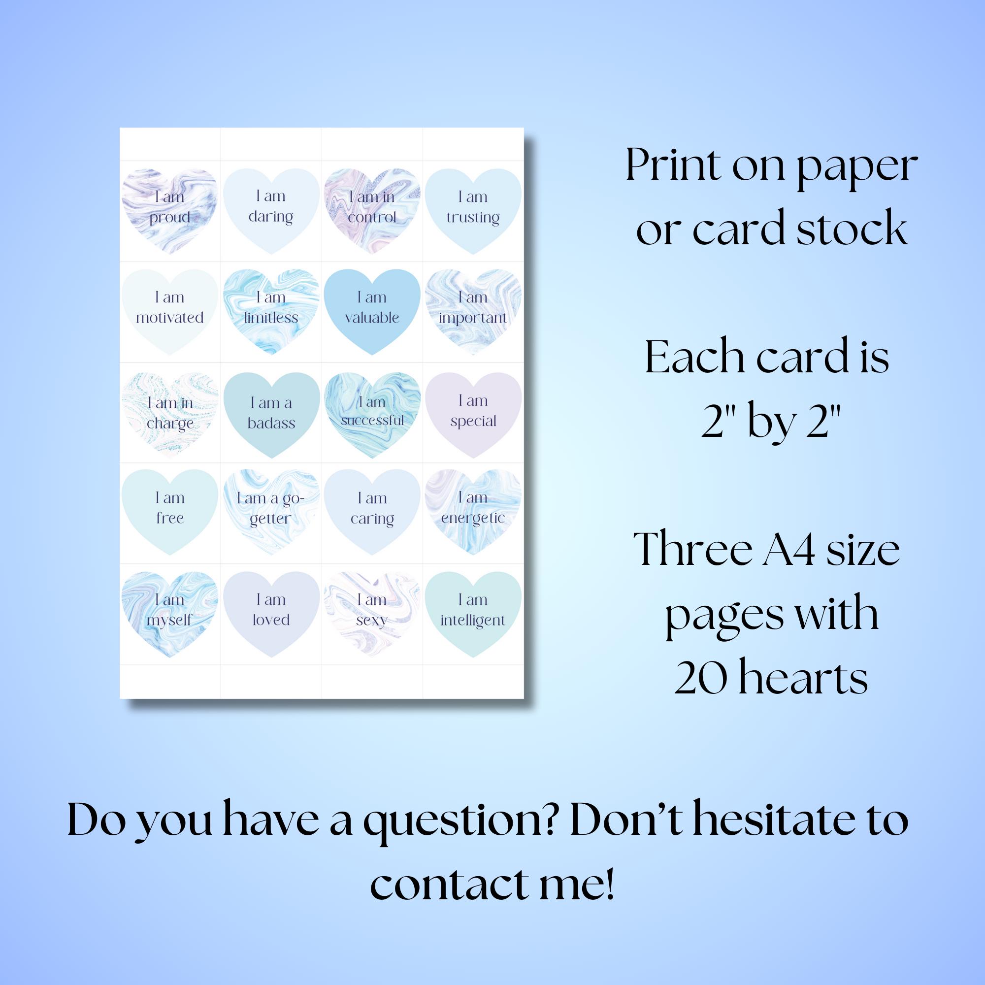 60 Self Love Hearts Affirmation Cards, Marble, Blue, Purple, Valentine ...