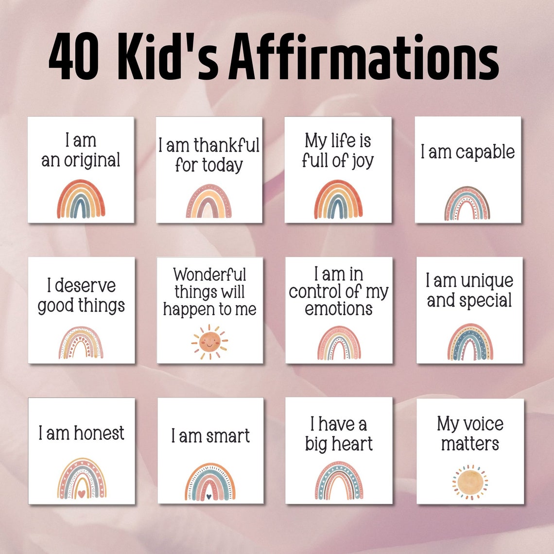 40 Children's Positive Affirmation Cards, Daily Affirmations for Kids ...