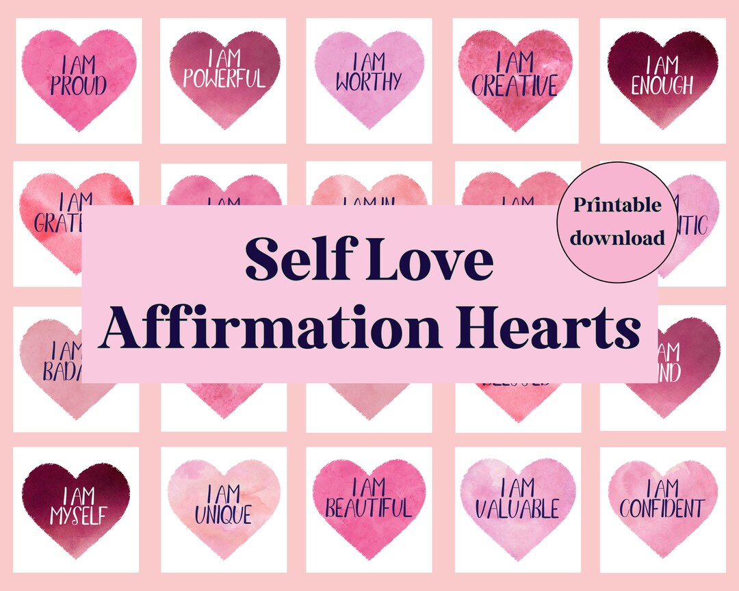 60 Self Love Hearts Affirmation Cards Printable Positive - Etsy