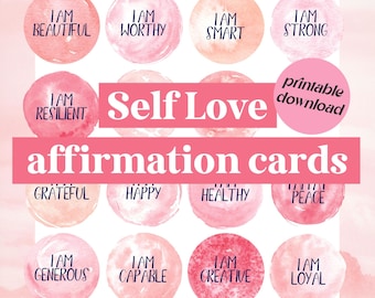 60 Self Love Hearts Affirmation Cards, Printable Positive Affirmation ...