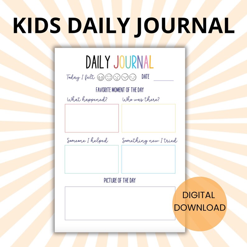Kids Daily Journal, Printable Kids Journal, Reflection Journal for ...