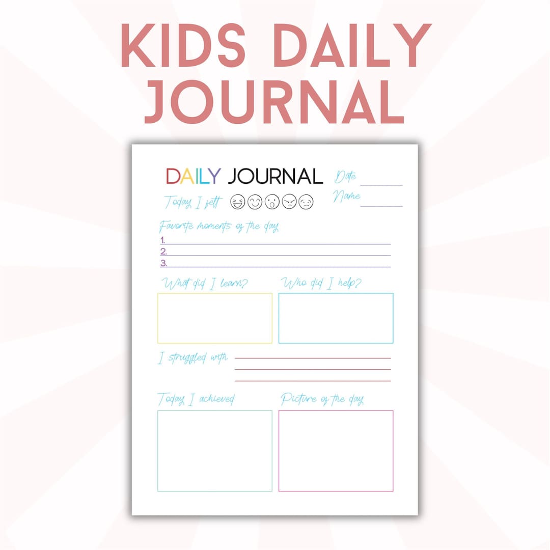 Kids Daily Journal, Printable Kids Journal, Children's Diary ...