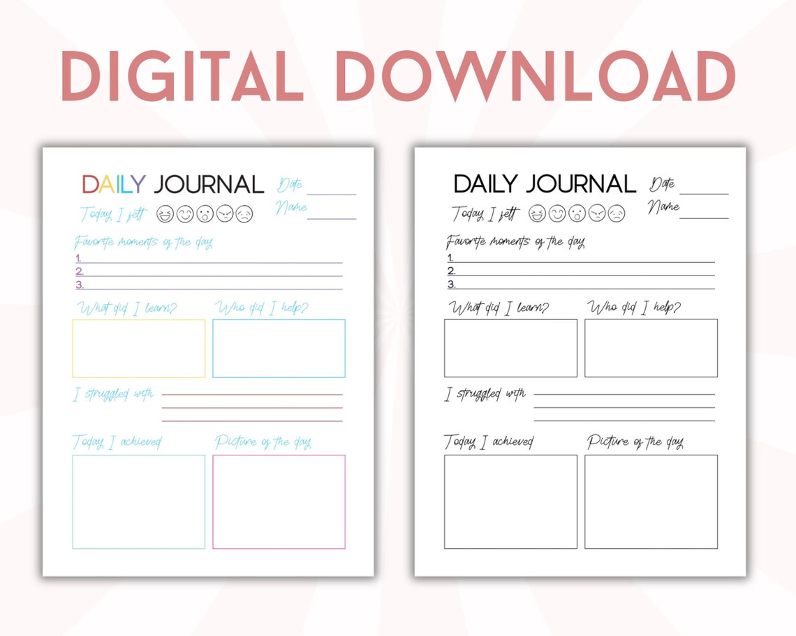 Kids Daily Journal, Printable Kids Journal, Children's Diary ...
